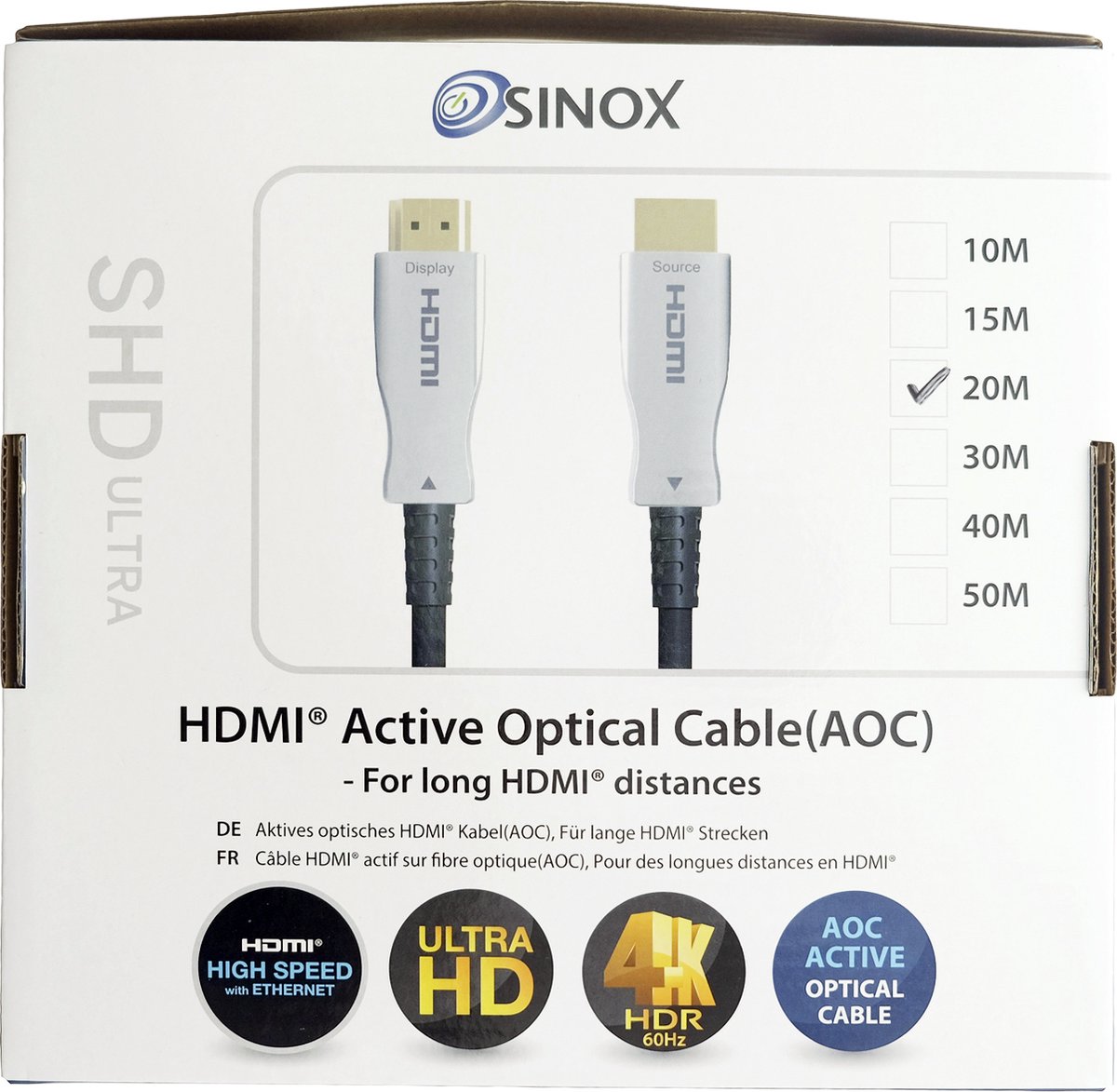 Sinox HDMI High Speed with Ethernet Cable, Fibre Optic Ultra HD, HDR 4K ...