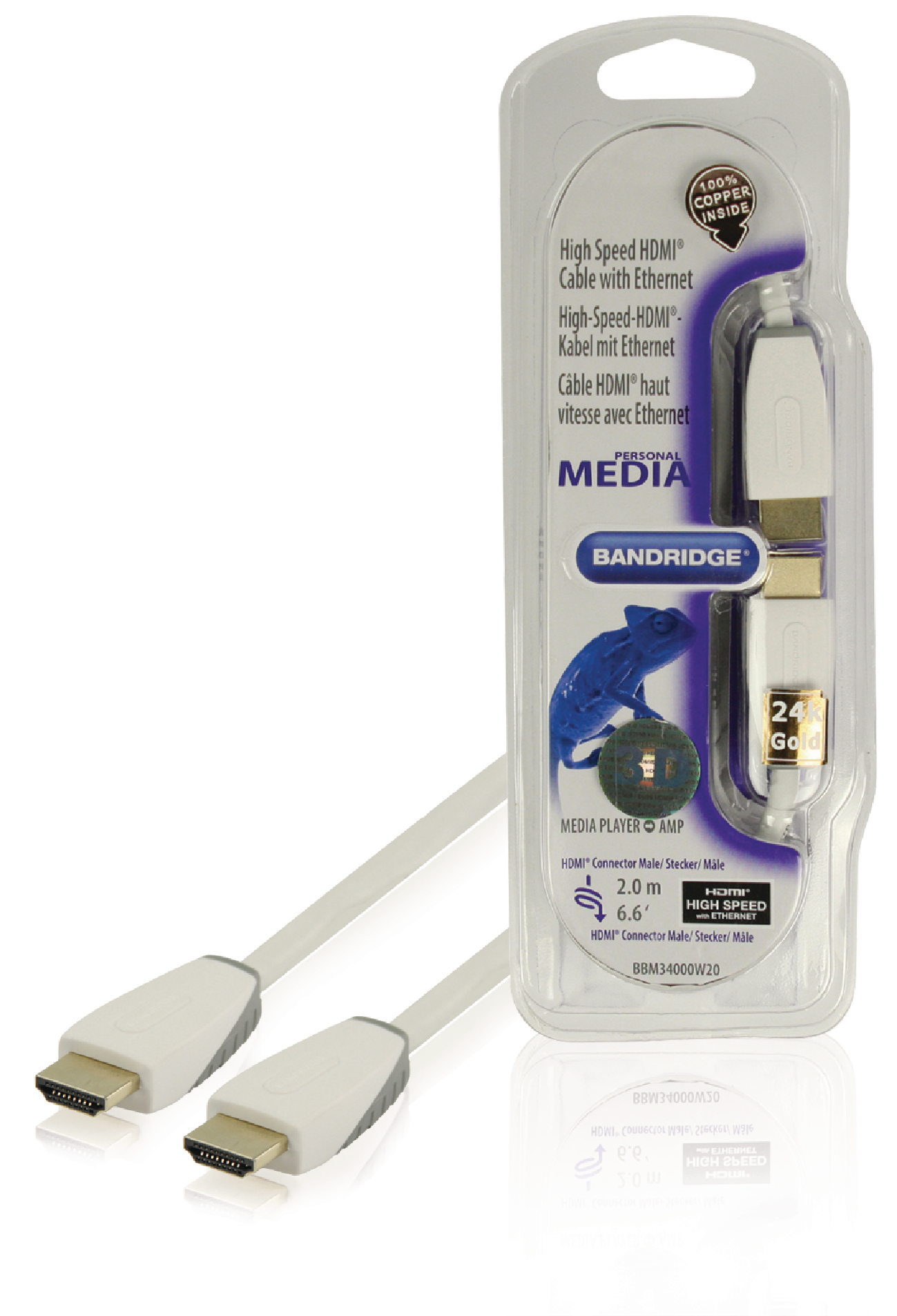 . Bandridge High Speed 4k@60Hz HDMI Cable with Ethernet - 2m