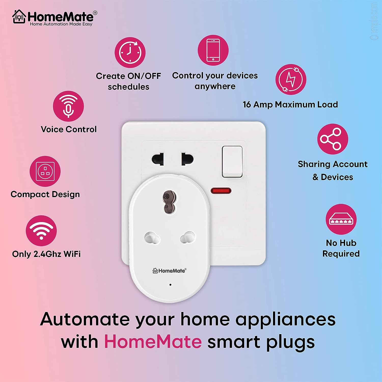 HomeMate WiFi Smart Heavy Duty Plug Socket 16A